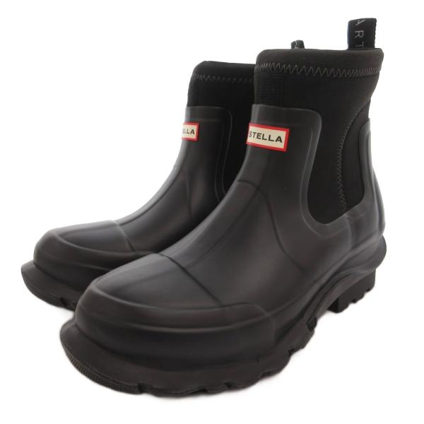 ステラマッカートニー STELLA McCARTNEY ×HUNTER レインブーツ 長靴 ショート ロゴ 黒 ブラック UK9 /FF 【ブランド】ステラマッカートニー STELLA McCARTNEY【表記サイズ】UK9（27.5cm相...