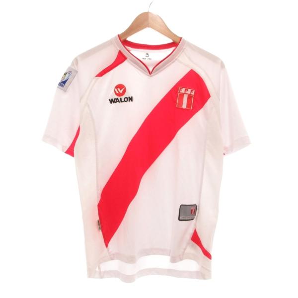 WALON 2007 2009年 ペルー代表 ユニフォーム Tシャツ 半袖 48 白 ホワイト 赤 レッド /MG メンズ【表記サイズ】48【実寸サイズ】身幅：49cm　着丈：63cm　ゆき丈：45cm　　【素材】ポリエステル【色】白 ホワ...