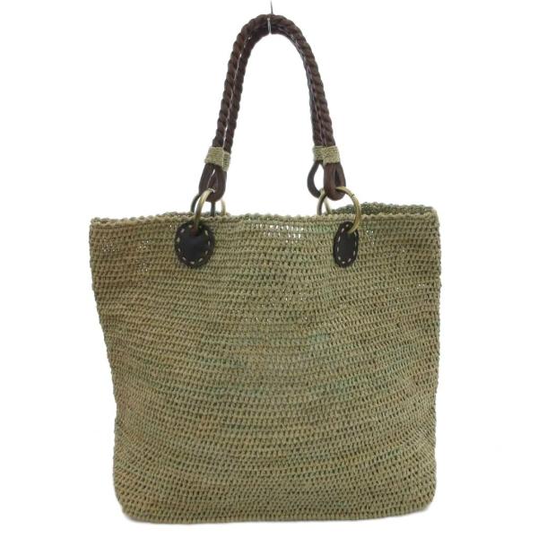 サンアルシデ Sans Arcidet cuir&amp;Raffia トートバッグ ハンド カゴ 緑 グリーン /FF 【実寸サイズ】持ち手の長さ：44cm　ヨコ：40cm　タテ：28cm　マチ：14cm　　【色】緑 グリーン 【状態】・...