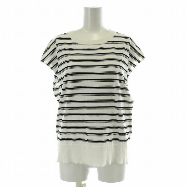 セオリー Theory 22SS COMPACT CREPE COCCON PO ニット カットソー ボーダー クルーネック ノースリーブ S 白 ホワイト 黒 ブラック【ブランド】セオリー Theory【表記サイズ】S【実寸サイズ】身幅：...