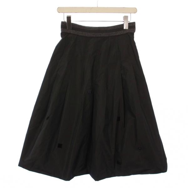 タクルタートル turkle turtle フレアスカート ミモレ丈 ビジュー装飾 シルク 2 黒 /BM レディース【表記サイズ】2【実寸サイズ】ウエスト：66cm　ヒップ：96cm　スカート丈：71.5cm　　【素材】表地 ポリエステル...