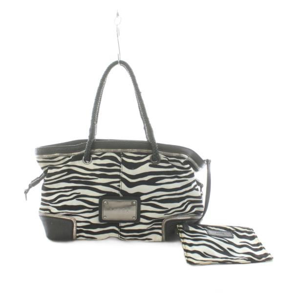 エポカ EPOCA ハンドバッグ アニマル柄 キャンバス レザー 黒 ブラック 白 ホワイト /AN33 ●D レディース【ブランド】エポカ EPOCA【実寸サイズ】持ち手の長さ：約49cm　ヨコ：約31cm　タテ：約21cm　マチ：約14...