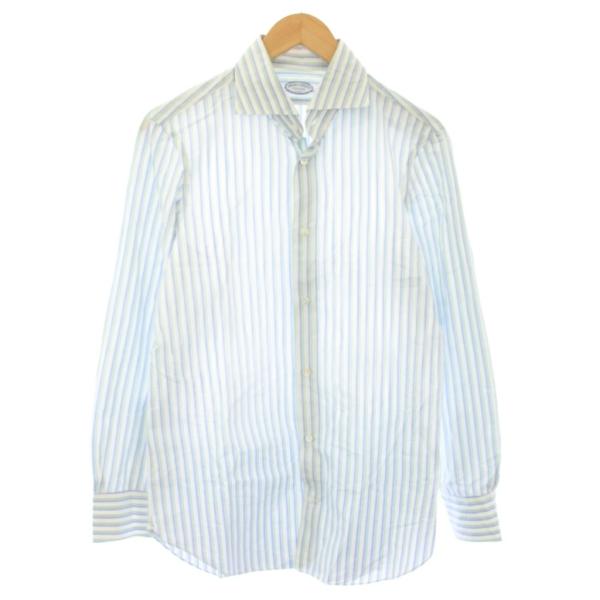 ヴィンツェンツォ ディ ルジエッロ VINCENZO DI RUGGIERO CAMICERIA シャツ ストライプ柄 長袖 1 ブルー グリーン 626/16046 /TK メンズ【表記サイズ】1【実寸サイズ】肩幅：43cm　身幅：47c...