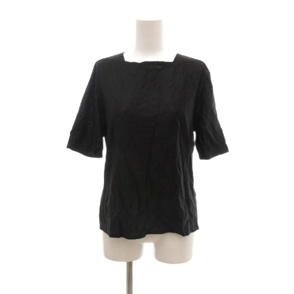 HAVE A NICE TRIP 美品 カットソー Tシャツ 麻 リネン L 黒 ブラック スクエアネック 五分袖 /NL ■GY06 レディース【表記サイズ】L【実寸サイズ】肩幅：39cm　身幅：42cm　袖丈：24cm　着丈：52cm　...
