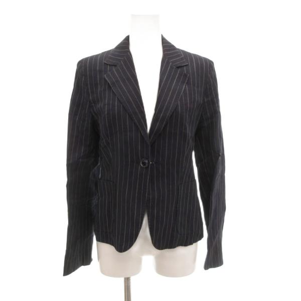 マックスマーラ MAX MARA 白タグ テーラードジャケット 38 背抜き シングル ストライプ 紺 ダークネイビー /AE ■GY06 レディース【ブランド】マックスマーラ MAX MARA【表記サイズ】38【実寸サイズ】肩幅：38cm...