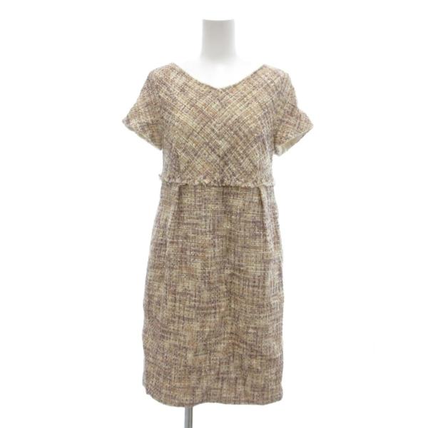 エフデ ef-de ワンピース フレア 11 ベージュ ツイード Vネック 半袖 /NU ■GY12 レディース【ブランド】エフデ ef-de【表記サイズ】11【実寸サイズ】肩幅：34cm　身幅：36cm　袖丈：15cm　着丈：84cm　　...