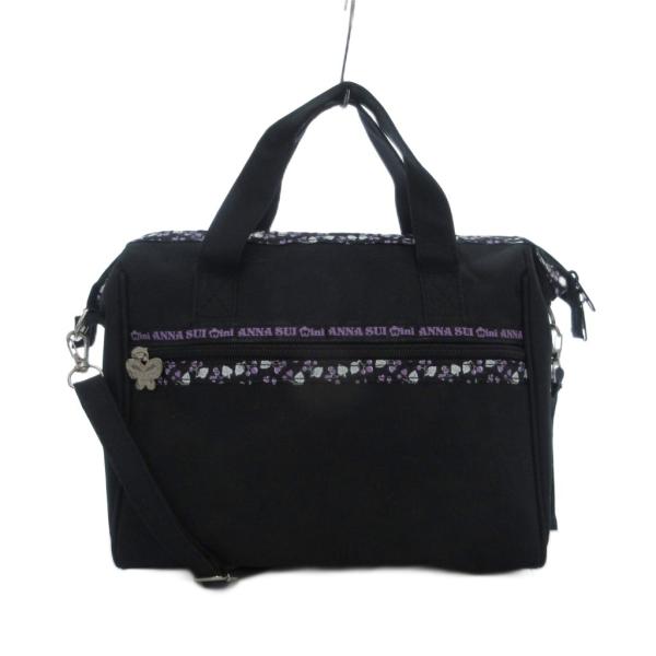 アナスイ ANNA SUI ミニ mini ハンドバッグ ショルダー 黒 ブラック 紫 パープル ロゴプリント 花柄 蝶チャーム /NU ■GY12 レディース【ブランド】アナスイ ANNA SUI【実寸サイズ】持ち手の長さ：26cm　ヨコ...