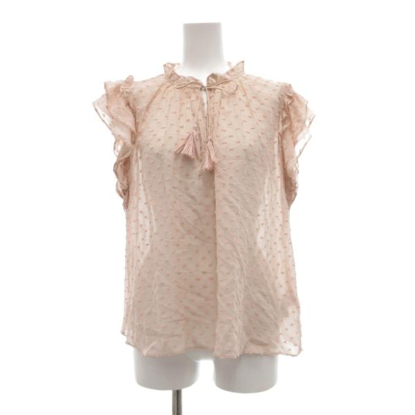 ウラ・ジョンソン Ulla Johnson ブラウス 絹 シルク 0 ピンク 半袖 フリルネック ドット柄 /SX ■GY06 レディース【表記サイズ】0【実寸サイズ】肩幅：35cm　身幅：50cm　袖丈：9cm　着丈：54cm　　【素材】...