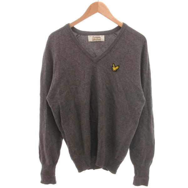 ライル＆スコット Lyle &amp; Scott 美品 セーター ニット ウール 42 灰色 グレー Vネック 長袖 ロゴ刺繍 /SJ ■GY06 メンズ【表記サイズ】表記なし【実寸サイズ】身幅：54cm　着丈：67cm　ゆき丈：83cm...