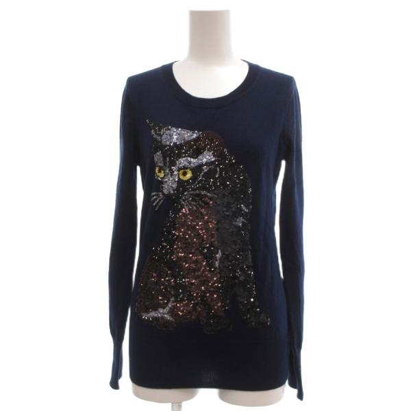 マーカスルプファー MARKUS LUPFER セーター ウール S ネイビー 紺色 長袖 ラウンドネック スパンコール 猫モチーフ /SC ■GY06 レディース【ブランド】マーカスルプファー MARKUS LUPFER【表記サイズ】S【...