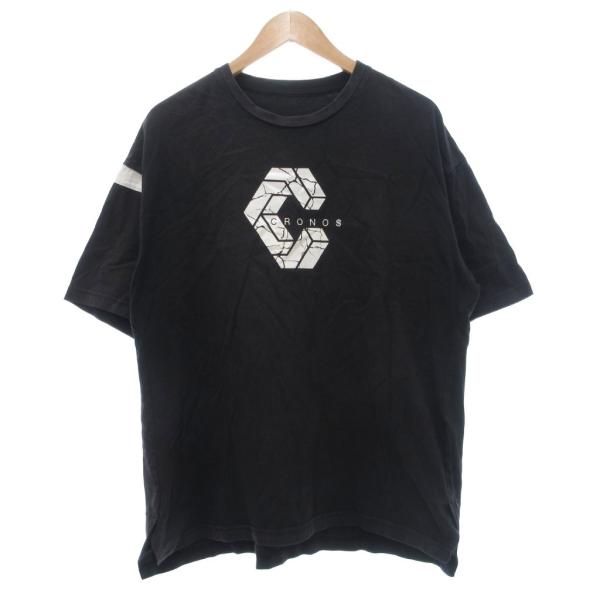 クロノス CRONOS Tシャツ 黒 ブラック 半袖 ロゴプリント 袖ライン /SX ■GY06 メンズ【表記サイズ】サイズ表記なし(実寸サイズをご参考ください。)【実寸サイズ】肩幅：59cm　身幅：58cm　袖丈：23cm　着丈：74cm...