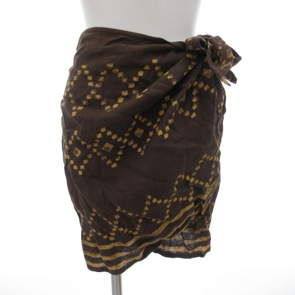 ダナキャランニューヨーク DKNY ラップスカート 巻きスカート 4 麻 リネン ひざ丈 総柄 茶 ブラウン /AE ■GY06 レディース【ブランド】ダナキャランニューヨーク DKNY【表記サイズ】4【実寸サイズ】ウエスト：60cm　ヒッ...