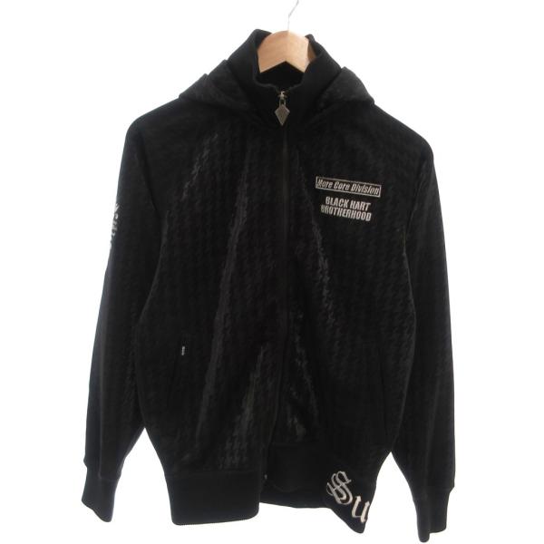 MCD More Core Division ジップアップパーカー フーディ Y2K 千鳥格子柄 ラグラン 刺繍 M 黒 ブラック 白 ホワイト /YJ ■GY12 メンズ【表記サイズ】M【実寸サイズ】身幅：50cm　着丈：56cm　ゆき丈...