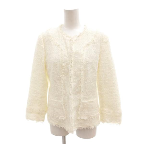 ダーマコレクション dama collection 美品 ジャケット 11AR クリーム色 ノーカラー 七分袖 フリンジ加工 /SJ ■GY06 レディース【ブランド】ダーマコレクション dama collection【表記サイズ】11AR...