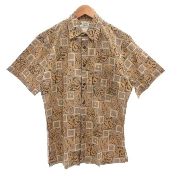 トゥーパームス two palms シャツ S 茶 ブラウン 半袖 総柄 襟付き /SC ■GY06 メンズ【表記サイズ】S【実寸サイズ】肩幅：46cm　身幅：51cm　着丈：75cm　袖丈：25cm　　【素材】綿【色】茶 ブラウン 【状態...