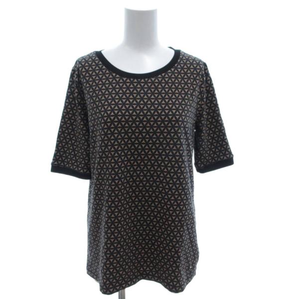 BOGNER カットソー Tシャツ 40 ベージュ 黒 ブラック 幾何学模様 ラウンドネック 五分袖 /MX ■GY06 レディース【表記サイズ】40【実寸サイズ】肩幅：37cm　身幅：48cm　着丈：63cm　袖丈：25cm　　【素材】綿...