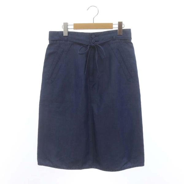 フィロディセタ Filo di Seta ベルトボタンフレアスカート ロング ミモレ デニム リネン混 42 紺 ネイビー /DO ■OS レディース【ブランド】フィロディセタ Filo di Seta【表記サイズ】42（日本サイズL相当）...