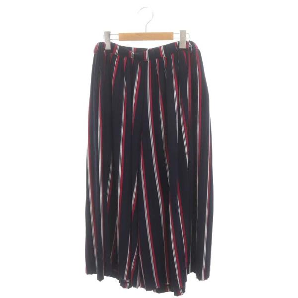 モニーレ MONILE ベルベットストライプワイドパンツ フレア プリーツ 紺 チェリーレッド 白 /DO ■OS ■SH レディース【表記サイズ】表記なし【実寸サイズ】ウエスト：60cm　もも幅：35cm　裾幅：53cm　股上：33cm　...