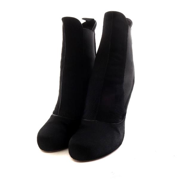 タビサシモンズ サイドゴアブーツ ショートブーツ ハラコ ウェッジソール 37 24cm 黒 ブラック /AK7 ■SH レディース【表記サイズ】37（日本サイズ24cm相当）【実寸サイズ】履き口周り：約24〜cm　筒高：約13cm　ヒール...