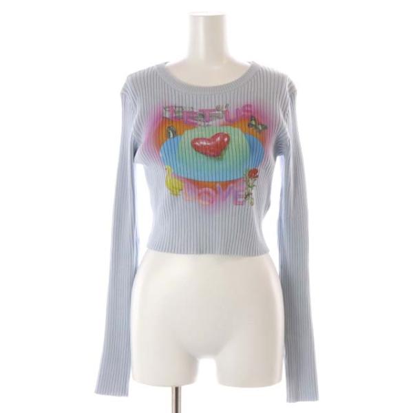 スライ SLYZ × PEDRO NEKOI 23AW CROP RIB トップス ニット セーター 長袖 プルオーバー F ブルーグレー【ブランド】スライ SLYZ【表記サイズ】F【実寸サイズ】肩幅：35cm　身幅：35.5cm　袖丈：6...