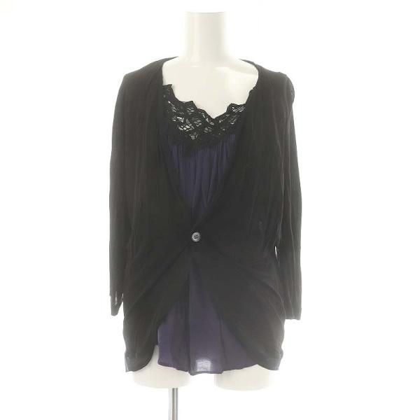 パドカレ pas de calais レース ドッキング ブラウス 八分袖 フェイクレイヤード 38 黒 青紫 ブラック ブルーパープル /MI ■OS レディース【ブランド】パドカレ pas de calais【表記サイズ】38（日本サイ...