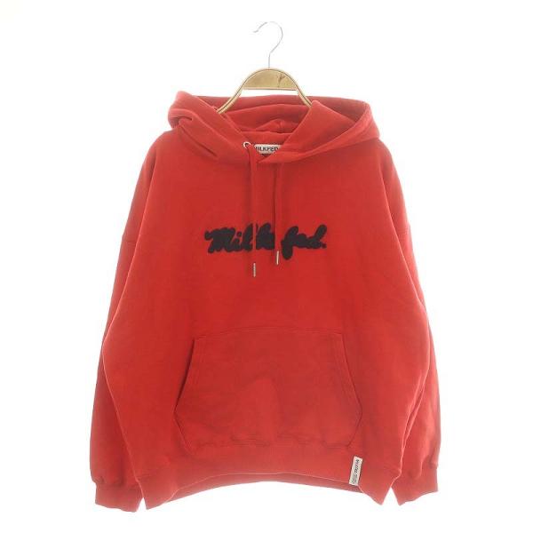 未使用品 ミルクフェド MILKFED. ICING LOGO BASIC SWEAT HOODIE フーディー パーカー 長袖 M 赤 レッド /MI ■OS ■SH レディース【ブランド】ミルクフェド MILKFED.【表記サイズ】M【...