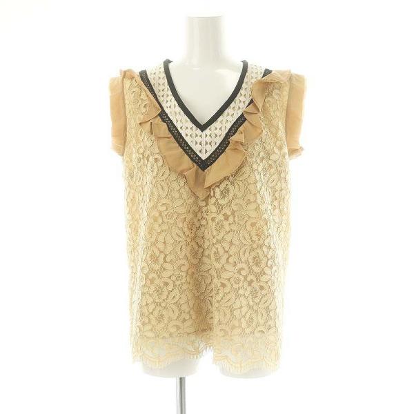 アドニシス Adonisis 総レース Vネック ノースリーブブラウス プルオーバー F ベージュ 白 黒 /DF ■OS レディース【ブランド】アドニシス Adonisis【表記サイズ】F【実寸サイズ】身幅：45.5cm　着丈：62cm　...
