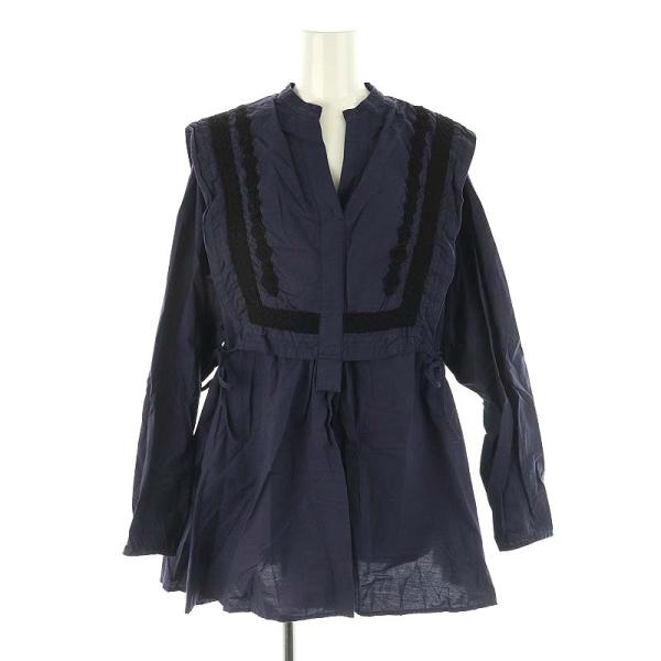 マーラカランコエン mala KALANCHOE レース刺繍 レイヤーチュニックブラウス 長袖 ノーカラー 紺 ネイビー /MI ■OS ■SH レディース【表記サイズ】表記なし【実寸サイズ】身幅：53.5cm　着丈：69.5-78cm　ゆ...