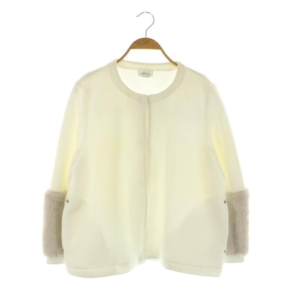 カーフ caph エコファー ポンチスウェットノーカラージャケット 切替 F ホワイト /MY ■OS レディース【表記サイズ】F【実寸サイズ】肩幅：38cm　身幅：54cm　着丈：56cm　袖丈：52cm　　【素材】サンプル品のため表記な...