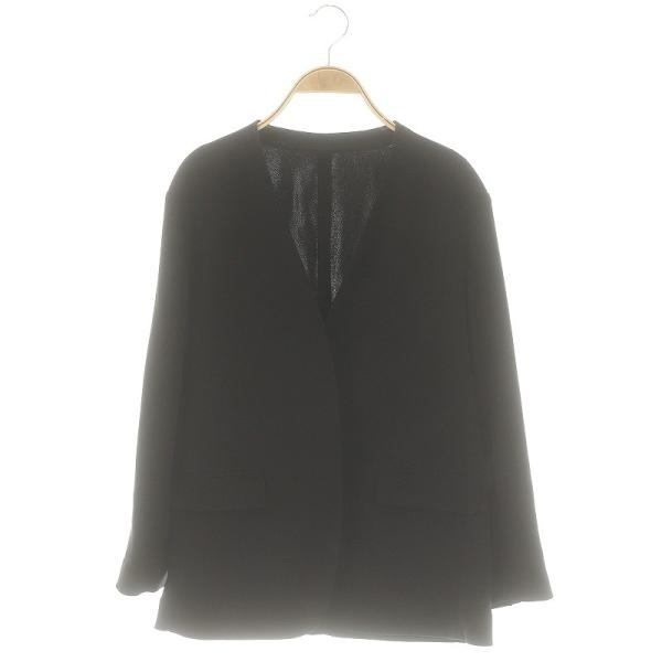 ロペ ROPE ノーカラ― ジャケット シングル 38 M 黒 ブラック /YQ ■OS レディース【ブランド】ロペ ROPE【表記サイズ】38【実寸サイズ】身幅：約50cm　着丈：約65cm　ゆき丈：約76cm　　【素材】本体 アセテート...