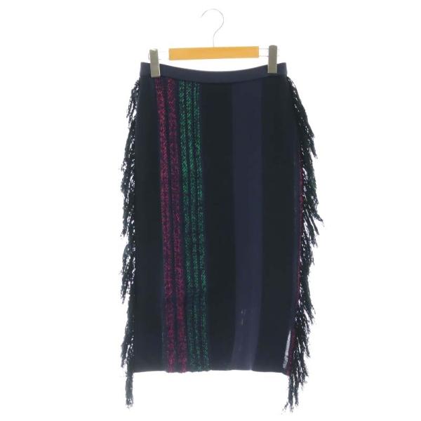 インプロセス IN-PROCESS フリンジストライプスカート タイト ニット S 紺 ピンク 緑 /MI ■OS レディース【表記サイズ】S【実寸サイズ】ウエスト：63cm　ヒップ：79cm　スカート丈：67cm　　【素材】本体：コットン...