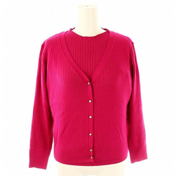 ジャスグリッティー JUSGLITTY ニットカーディガンセット アンサンブル 長袖 五分袖 2 ラズベリーピンク /ES ■OS レディース【ブランド】ジャスグリッティー JUSGLITTY【表記サイズ】2【実寸サイズ】肩幅：36/31c...