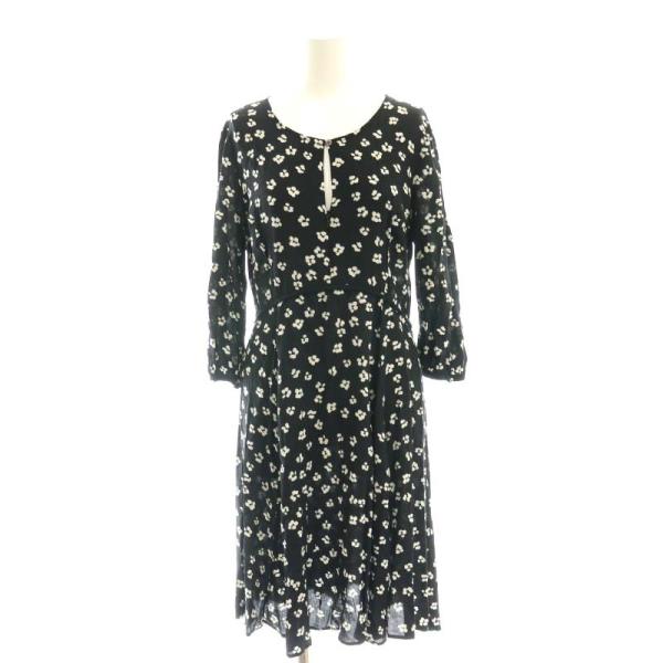 セラフィン Seraphine 花柄 ワンピース ひざ丈 七分袖 38 黒 ブラック /AT ■OS レディース【表記サイズ】38【実寸サイズ】肩幅：37cm　身幅：42cm　袖丈：43cm　総丈：91cm　　【素材】レーヨン【色】黒 ブラ...