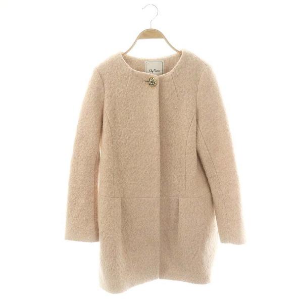 リリーブラウン Lily Brown ウール ノーカラーコート ミドル丈 F ピンク /AT ■OS レディース【ブランド】リリーブラウン Lily Brown【表記サイズ】F【実寸サイズ】肩幅：34cm　身幅：44cm　着丈：80cm　袖...