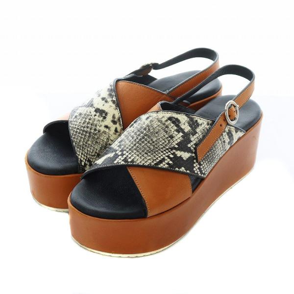 ミ ピアーチェ mi_piace! 厚底サンダル ストラップ クロスベルト アニマル柄 37 23.5cm キャメル 茶色 /RI ■OS レディース【表記サイズ】37（23.5cm）【実寸サイズ】ヒールの高さ：約6.3cm　最大幅：約8....