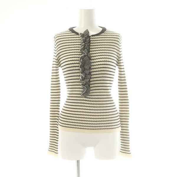 グリフォーニ GRIFONI フリルデザインヘンリーネックニット セーター ボーダー 38 オフホワイト ブラック /ES ■OS ■SH レディース【ブランド】グリフォーニ GRIFONI【表記サイズ】38【実寸サイズ】肩幅：29cm　身...