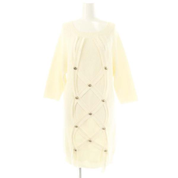 エリザベッタフランキ ELISABETTA FRANCHI ボタンケーブル編みニットワンピース 膝丈 40 オフホワイト /ES ■OS レディース【表記サイズ】40【実寸サイズ】身幅：43cm　着丈：82cm　ゆき丈：55cm　　【素材】...