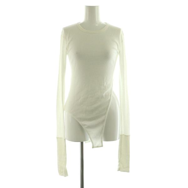 ピース PEAS 23AW コットンモダールボディスーツ カットソー 長袖 リブ アシンメトリー F ホワイト /MY ■OS レディース【表記サイズ】F【実寸サイズ】肩幅：37cm　身幅：33cm　着丈：34-77cm　袖丈：76cm　　...