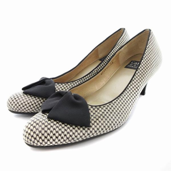 カムイウォーターマッサージ Camui Water Massage パンプス リボン 千鳥柄 レザー 24cm ベージュ /JS レディース【表記サイズ】24cm【実寸サイズ】ヒールの高さ：約6cm　最大幅：約8cm　　【素材】レザー【色】...