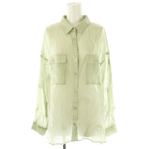 スカラー ScoLar シアー ブラウス シャツ ロゴプリント M スモークグリーン /ES ■OS レディース【ブランド】スカラー ScoLar【表記サイズ】M【実寸サイズ】肩幅：55cm　身幅：56cm　着丈：72cm　袖丈：48cm　...