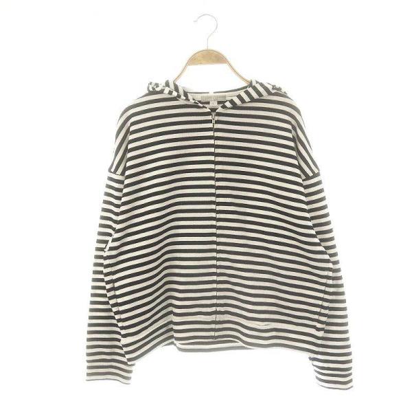 カリーノコトーネ Carino Cotone ボーダー ジップパーカー L ホワイト ブラック /DF ■OS レディース【表記サイズ】L【実寸サイズ】肩幅：60cm　身幅：58.5cm　着丈：57.5cm　袖丈：51cm　　【素材】綿【色...