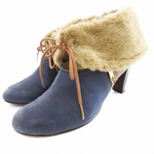 ヒミコ 卑弥呼 ブーティ シューズ フェイクファー 切替 ハイヒール チャンキーヒール 24cm 紺 ネイビー グレージュ /AE レディース【ブランド】ヒミコ 卑弥呼【表記サイズ】24cm【実寸サイズ】履き口周り：約36cm　筒高：約7c...