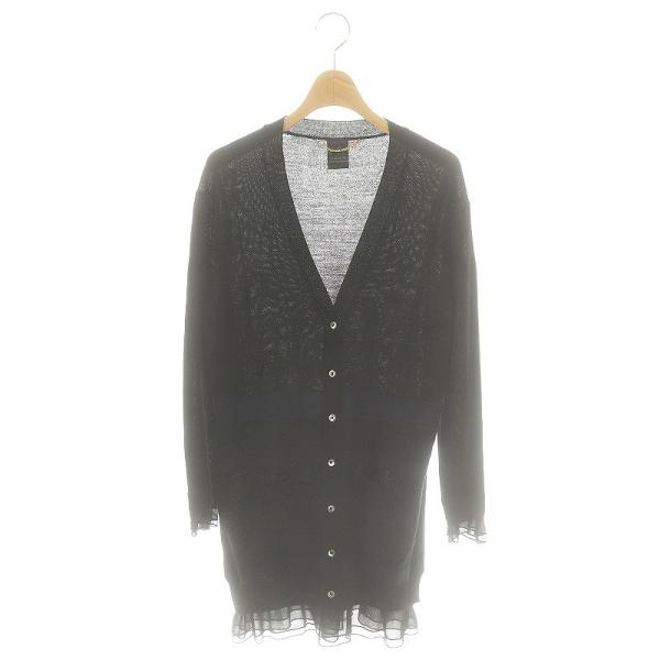 アンソール ENSOR CIVET グログラン切替ロングカーディガン ニット 38 ブラック ネイビー /ES ■OS レディース【ブランド】アンソール ENSOR CIVET【表記サイズ】38【実寸サイズ】肩幅：43cm　身幅：45cm　...