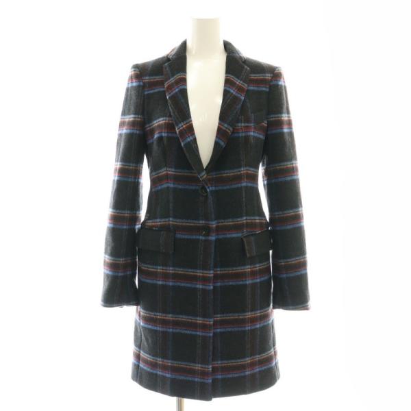 クリスチャンペリザーリ christian pellizzari チェックチェスターコート ミドル丈 38 黒 ブラック /AT ■OS レディース【表記サイズ】38【実寸サイズ】肩幅：36cm　身幅：42cm　着丈：83cm　袖丈：58c...