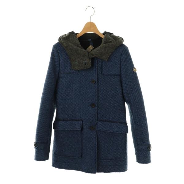 スイスクリス SWISS CHRISS ウール混 フード コート 42 青 /MI ■OS レディース【表記サイズ】42【実寸サイズ】肩幅：38cm　身幅：44cm　着丈：75cm　袖丈：63cm　　【素材】ウール ポリエステル【色】青【状...