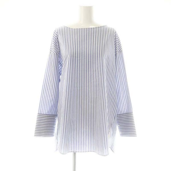 フロムファーストミュゼ from first musee ストライプ柄プルオーバートップス チュニック 長袖 F 青 ブルー 白 ホワイト【表記サイズ】F【実寸サイズ】肩幅：55cm　身幅：52cm　着丈：77cm　袖丈：46cm　　【素材...