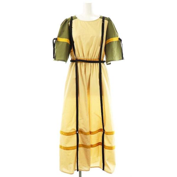 ドスディオサス DOS DIOSAS ライン重ね配色ワンピース ロング 半袖 38 ベージュ カーキ /DF ■OS ■SH レディース【表記サイズ】38【実寸サイズ】肩幅：34.5cm　身幅：44cm　着丈：127cm　袖丈：34.5cm...