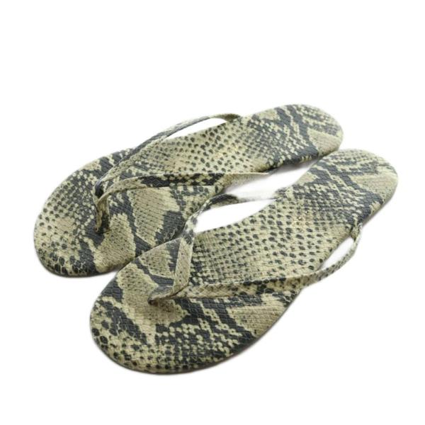 ティキーズ TKEES パイソン柄トングビーチサンダル US7 ベージュ 黒 ブラック /AQ ■OS レディース【表記サイズ】7【実寸サイズ】最大幅：約9cm　アウトソール：約24.5cm　　【色】ベージュ 黒 ブラック【状態】全体的に型...