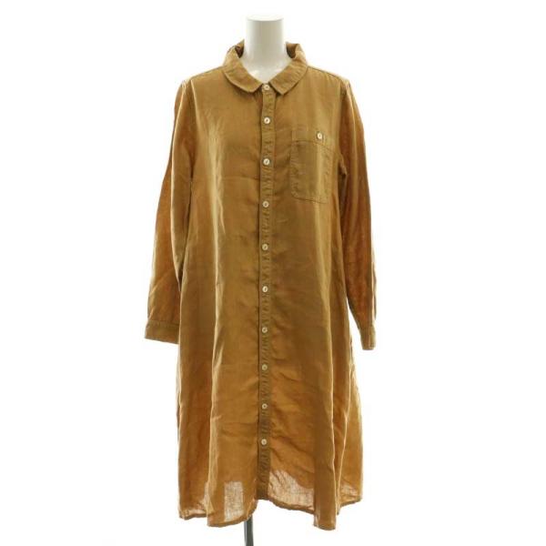 ビスクバイネストローブ bisque by nest Robe シャツワンピース 長袖 ロング 前開き リネン ベージュ /NR ■OS レディース【表記サイズ】サイズの記載なし【実寸サイズ】肩幅：35cm　身幅：48cm　袖丈：55.5c...