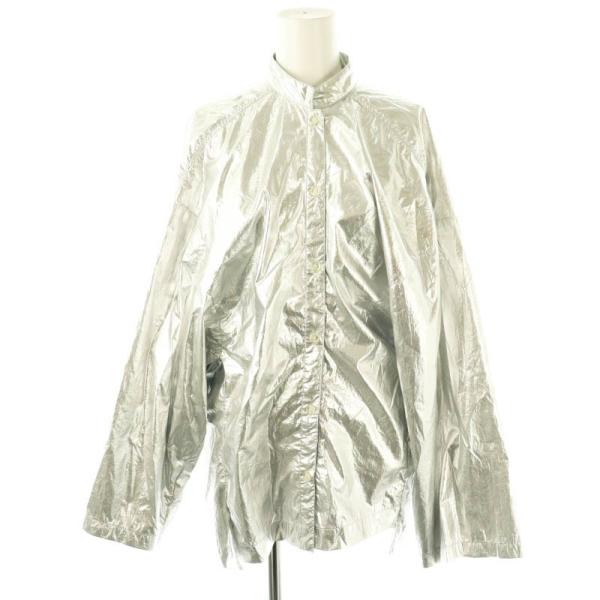 セレナヘリオス SELENAHELIOS メタリックシャツ チュニック丈 ナイロン F シルバー色 /MI ■OS レディース【表記サイズ】F【実寸サイズ】身幅：41.5cm　着丈：69-73.5cm　ゆき丈：80.5cm　　【素材】ナイロ...